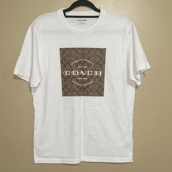Coach | Shirts | Coach White Tee With Brown Graphic | Poshmark